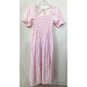 Zesica | Dresses | Cottage Country Milkmaid Puff Sleeve Pink Gingham ...